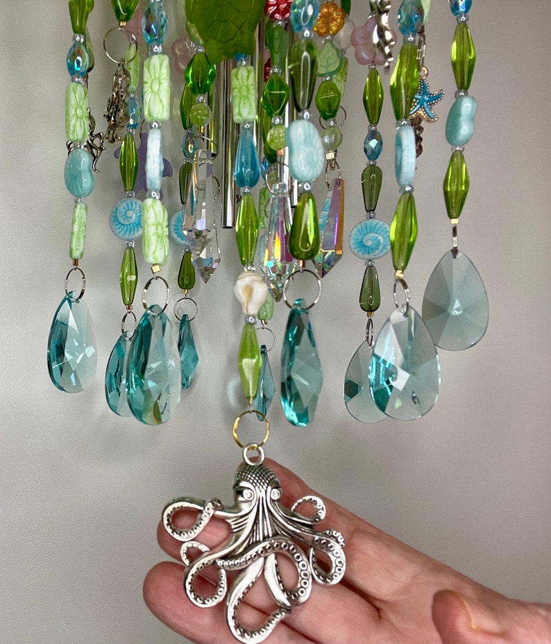 Octopus Garden Wind Chime: Green Glass Beads & Crystals - Etsy