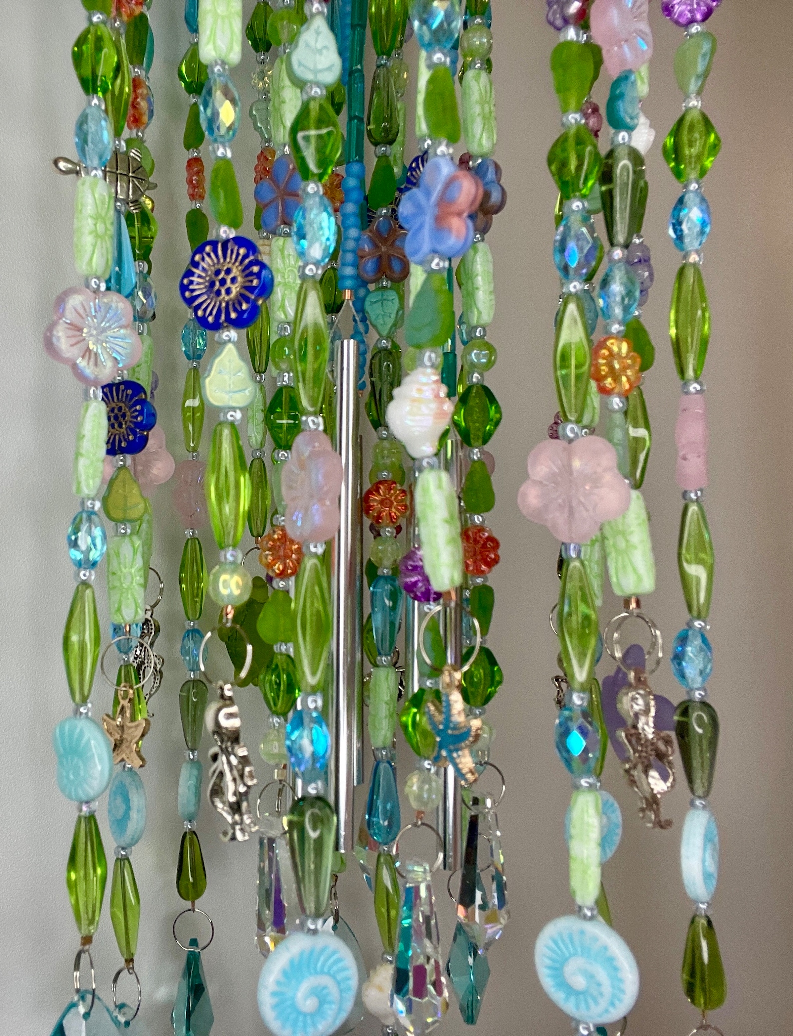 Octopus Garden Wind Chime: Green Glass Beads & Crystals - Etsy