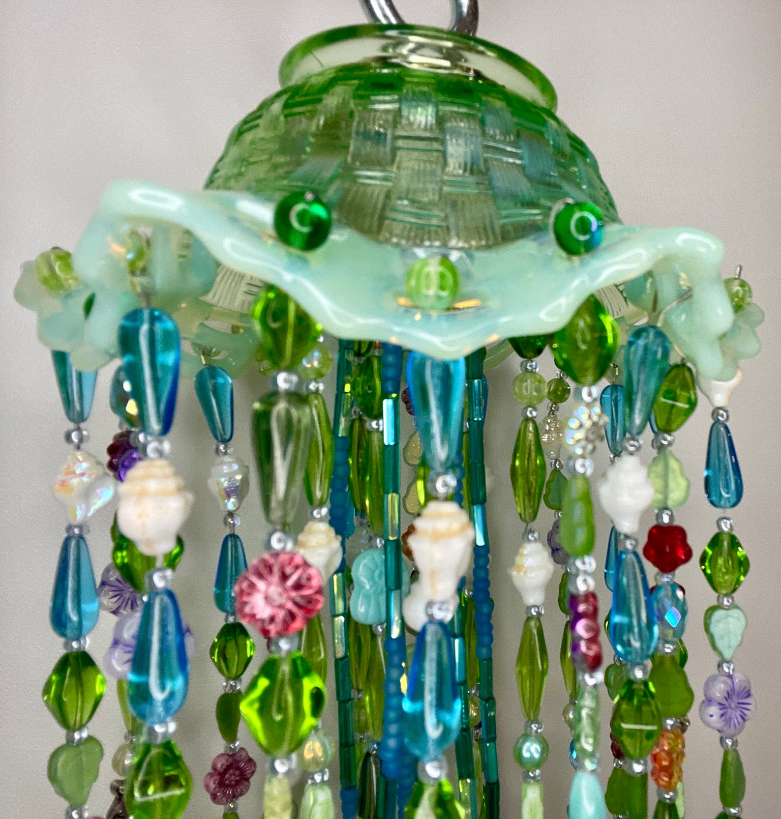 Octopus Garden Wind Chime: Green Glass Beads & Crystals - Etsy