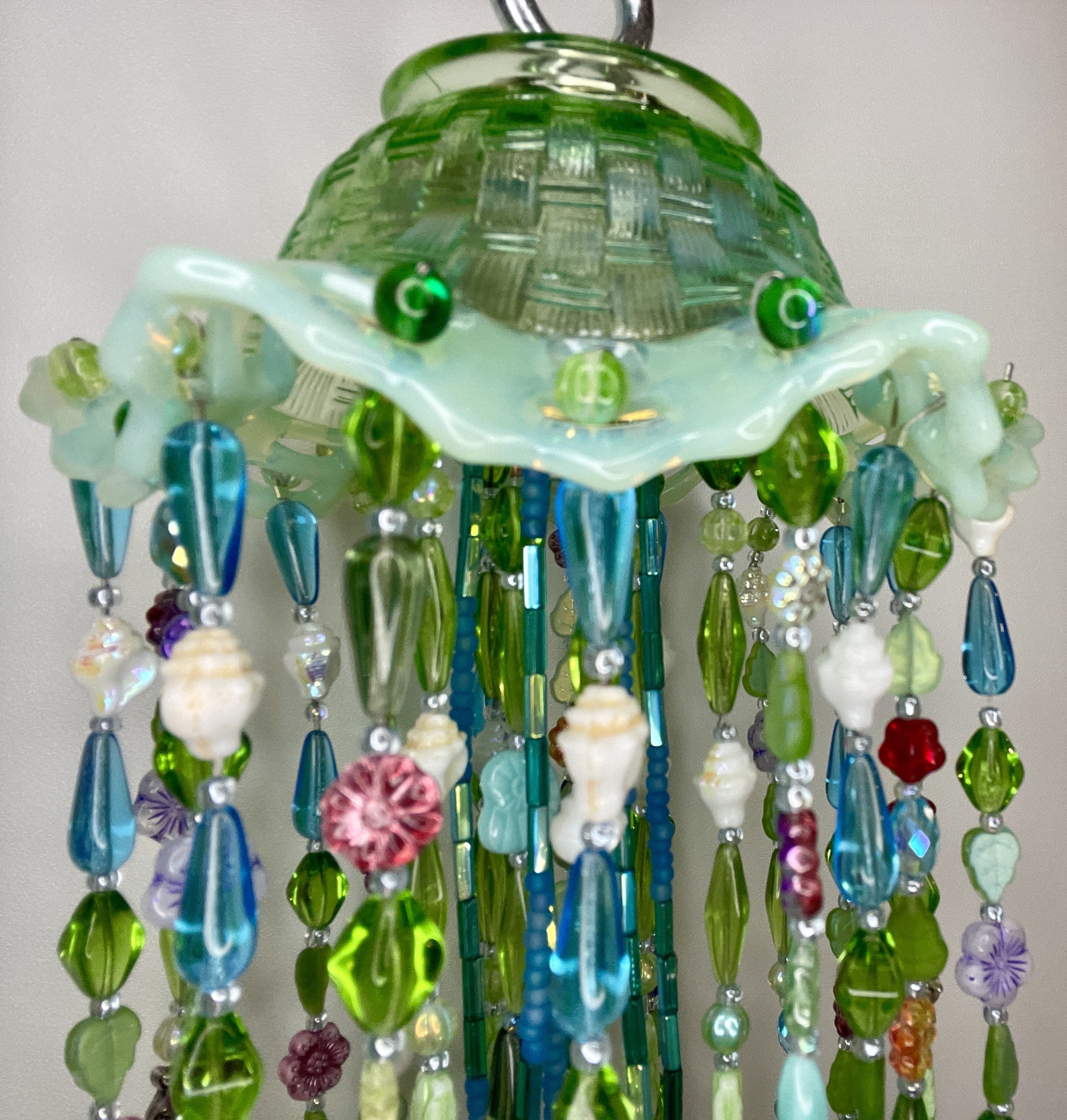 Octopus Garden Wind Chime: Green Glass Beads & Crystals - Etsy