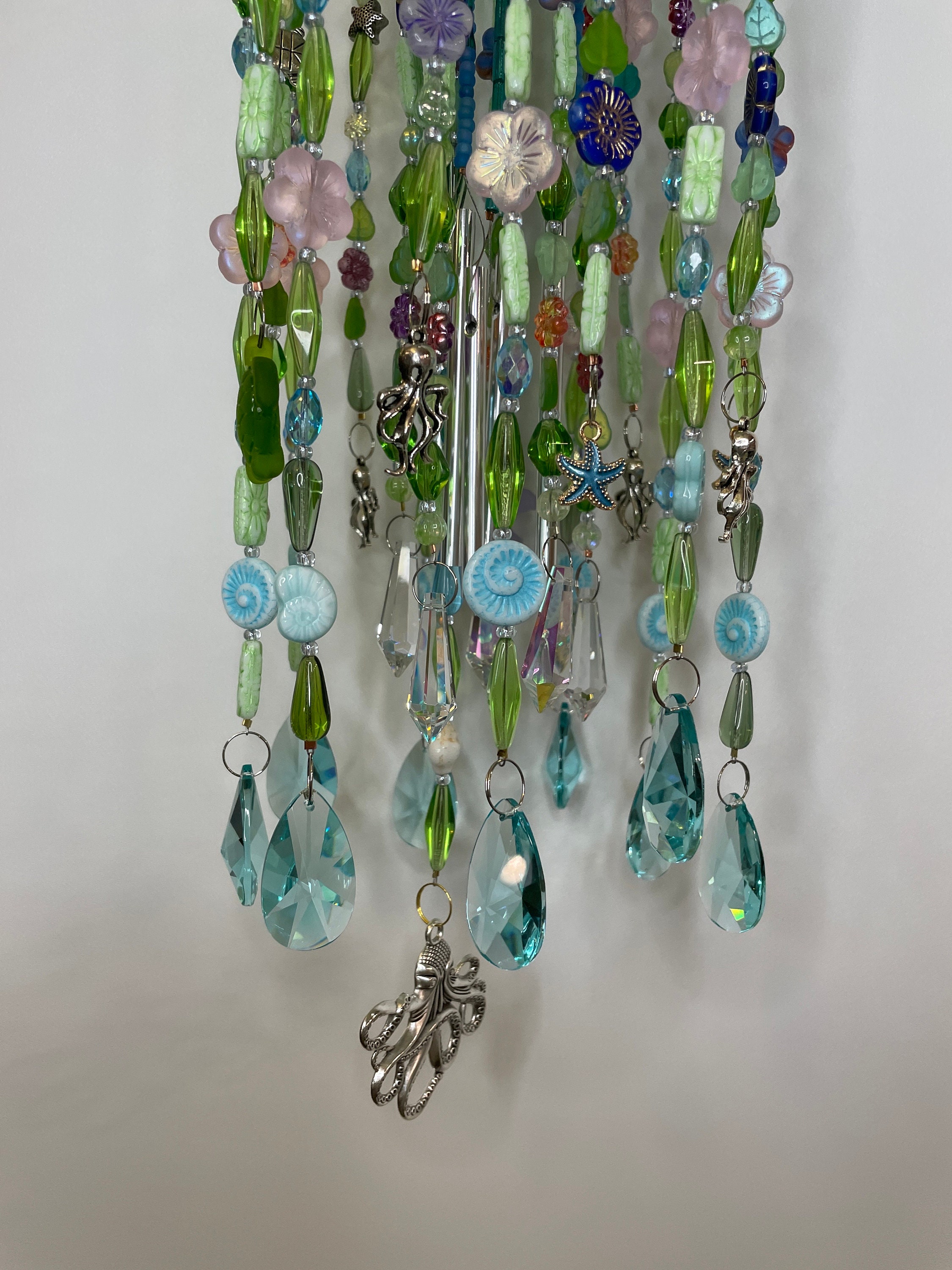 Octopus Garden Wind Chime: Green Glass Beads & Crystals - Etsy