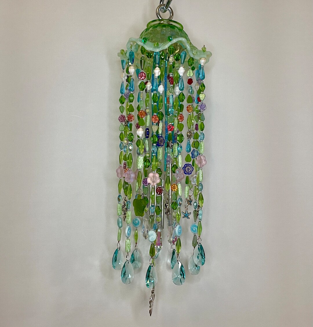 Octopus Garden Wind Chime: Green Glass Beads & Crystals - Etsy