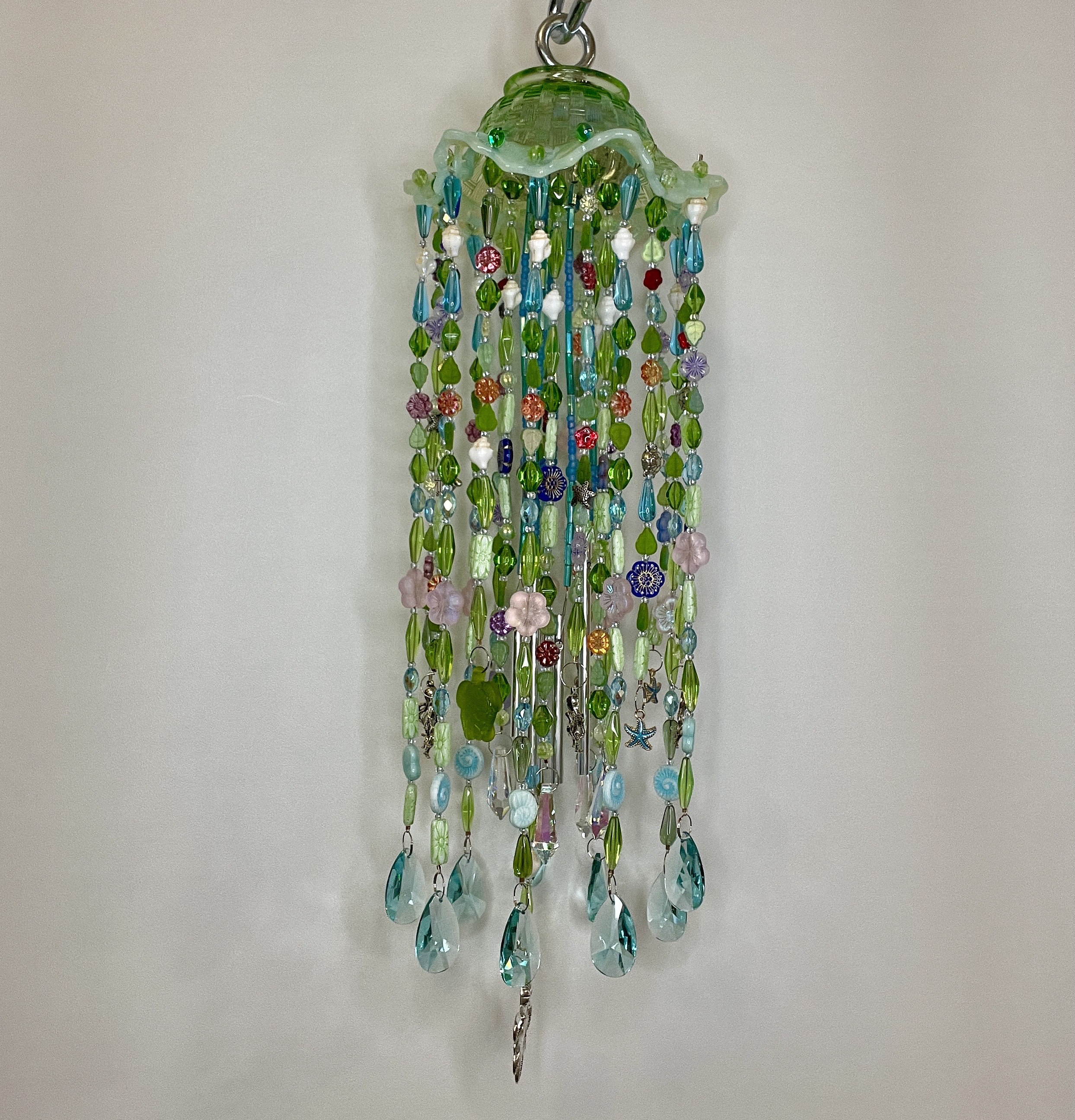Octopus Garden Wind Chime: Green Glass Beads & Crystals - Etsy