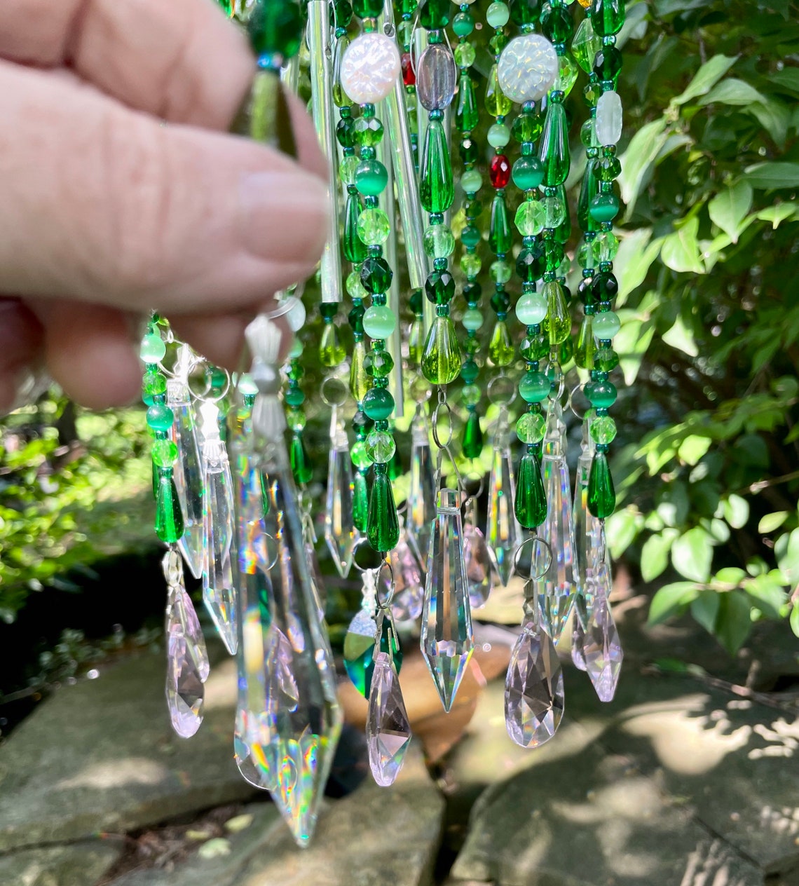 The Meadow Crystal and Glass Beaded Wind Chime - Etsy