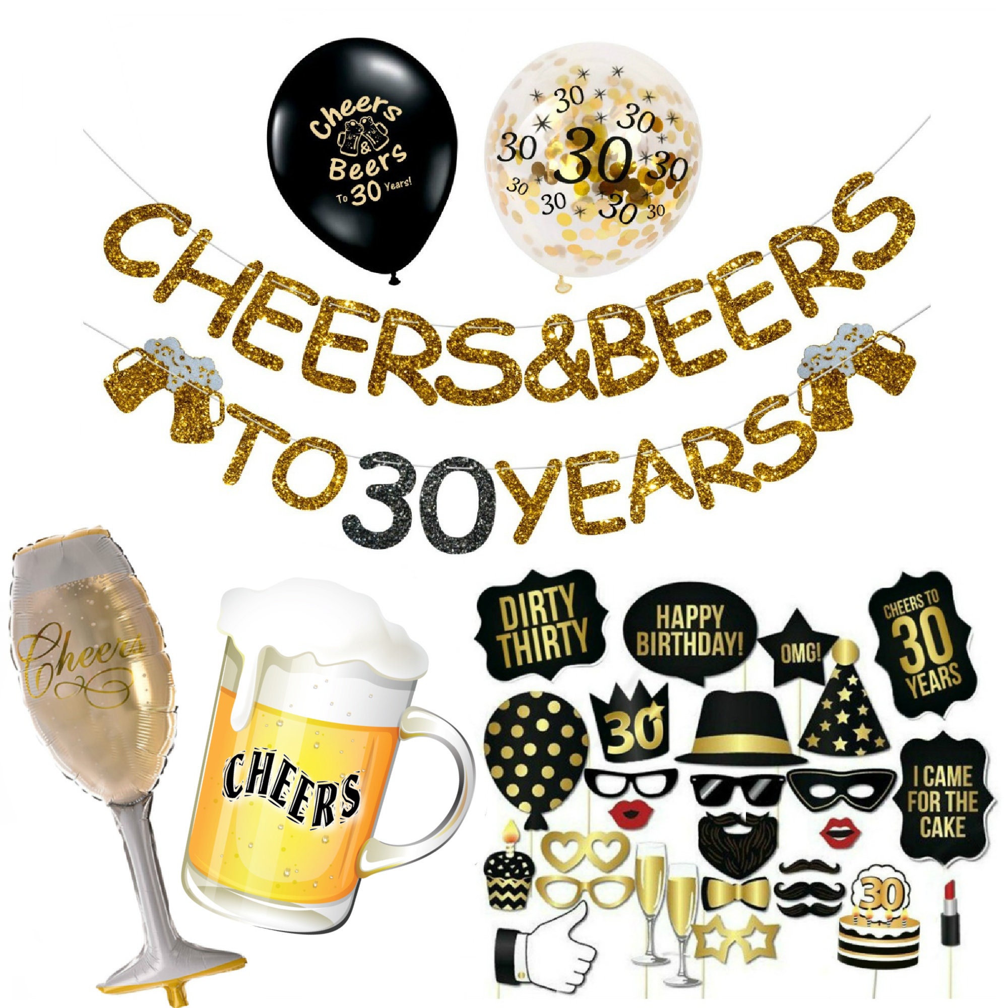 Cheers to 30 Years Banner Photo Props & Balloons 18th 21st - Etsy Australia