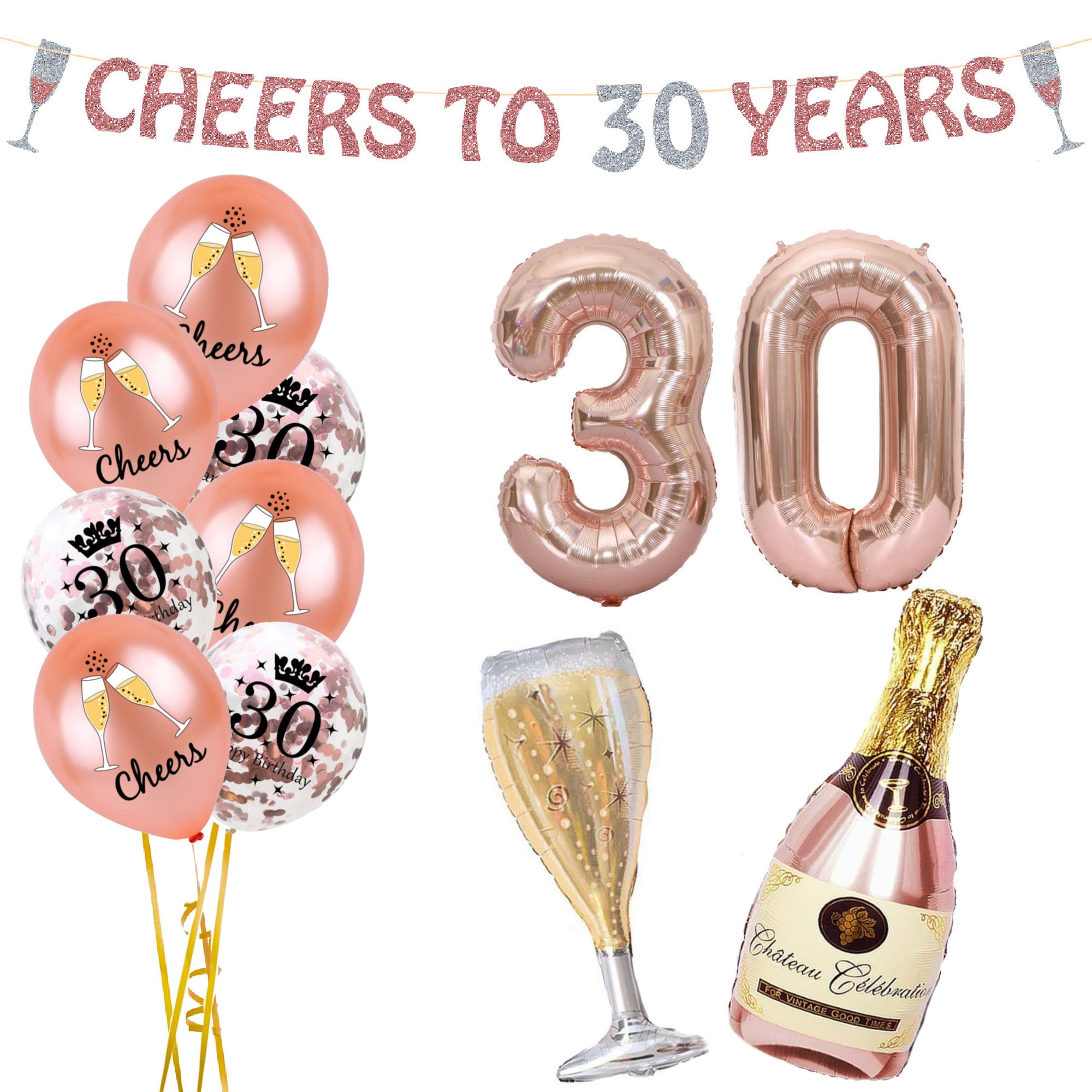 30th Birthday Decorations Rose Gold 30th Balloons Cheers to | Etsy