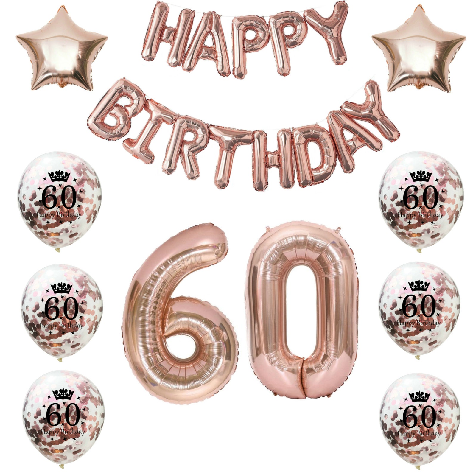 60th Rose Gold Birthday Decorations Happy Birthday Letter - Etsy