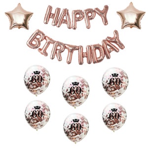 60th Rose Gold Birthday Decorations, Happy Birthday Letter Balloons ...