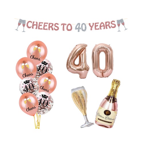 Cheers To 40 Years Rose Gold 40th Birthday Banner Happy Etsy