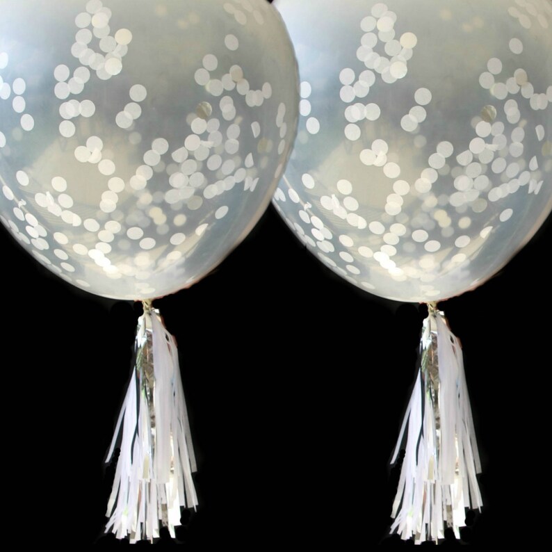 2 X Silver Confetti Balloons Giant 90cm And Tassels Etsy