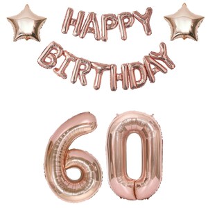 60th Rose Gold Birthday Decorations, Happy Birthday Letter Balloons ...