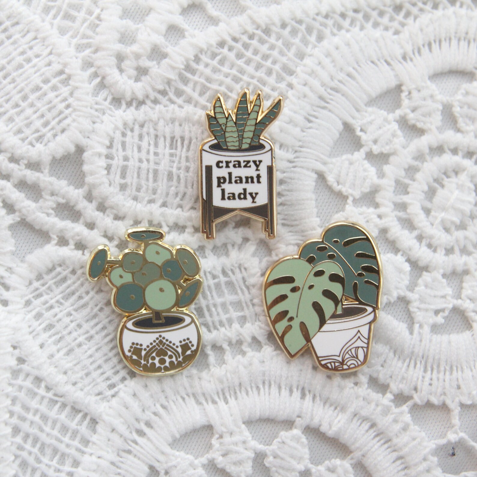 Plant Lapel Enamel Pins 1 Inch Tall Monstera Deliciosa, Pilea ...