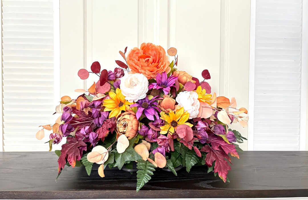 Thanksgiving Fall Headstone Saddle, Cemetery Flower Arrangement ...