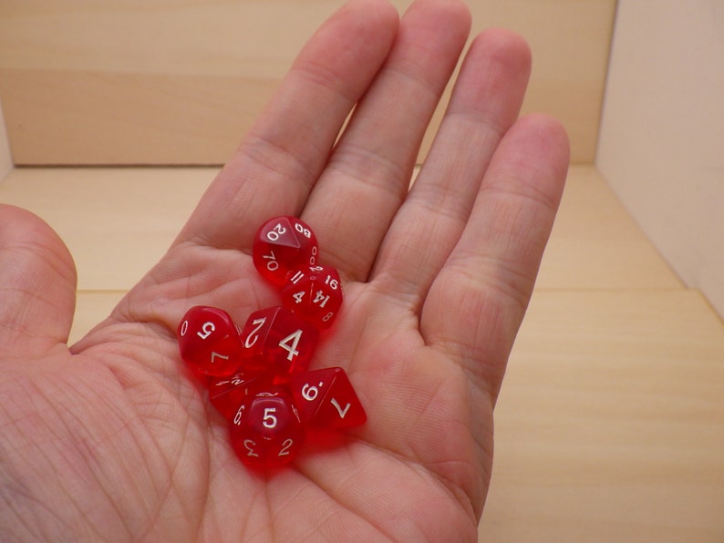 Mini Polyhedral 7 Dice Set Transparent Red With White RPG - Etsy