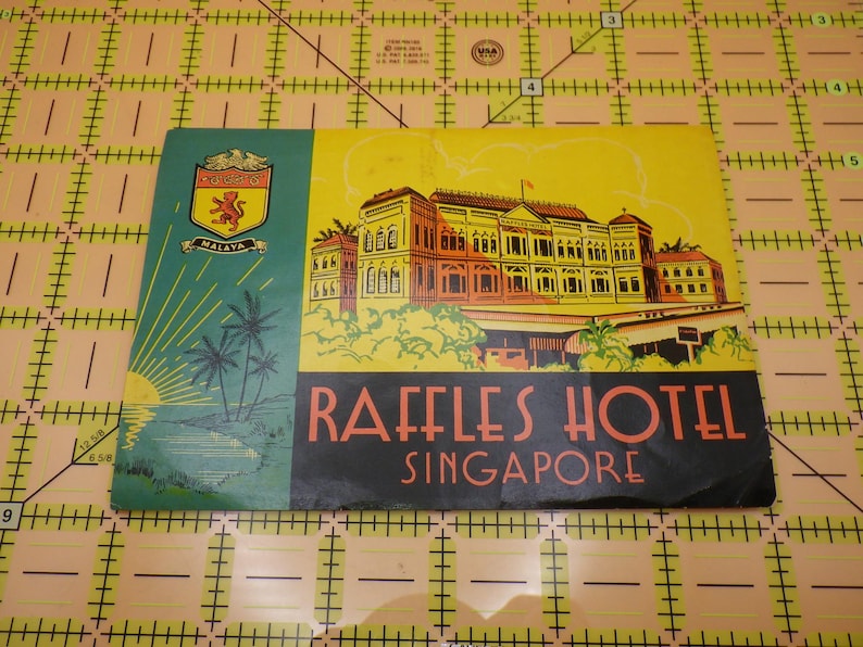 Vintage Raffles Hotel Singapore Luggage Label - Malaya Crest - Colonial ...