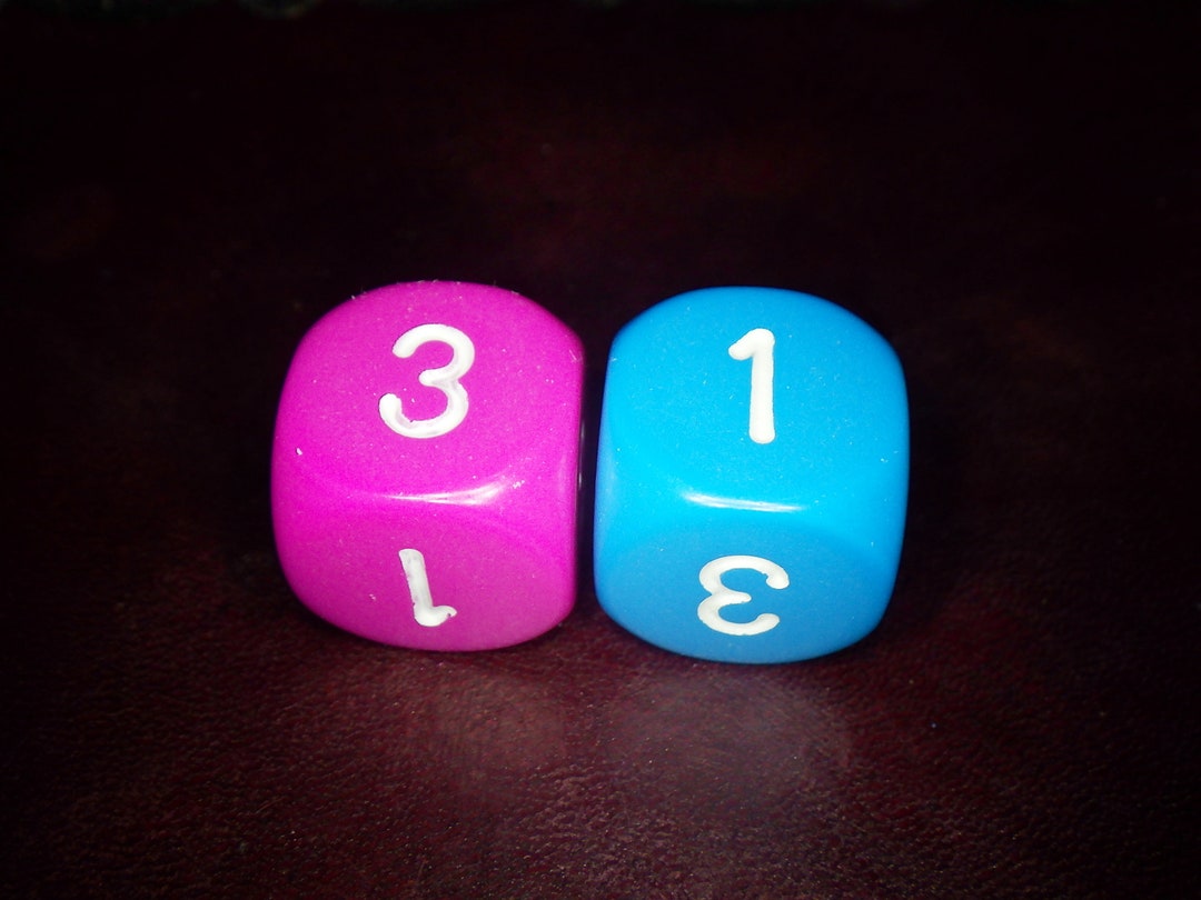 16mm Three-sided Die (1D3)(1-3 6 Six-sided) - Pink or Blue - Tabletop ...