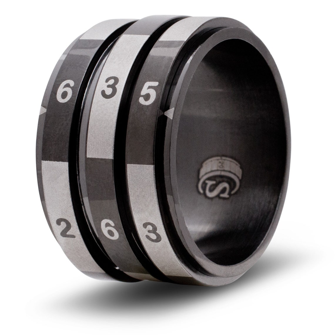 Triple 6-sided (3D6) Dice Random Number Spinner Ring Black Tabletop RPG ...