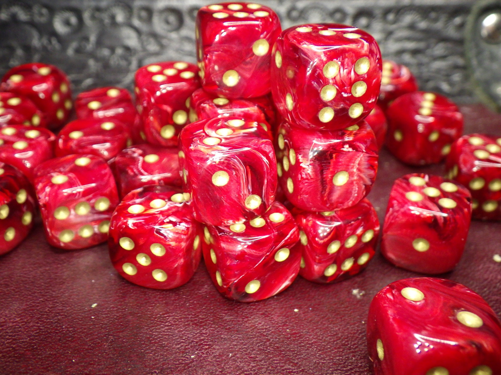 12mm Set of 36 D6 Dice - Burgundy With Gold - RPG Tool Tabletop ...