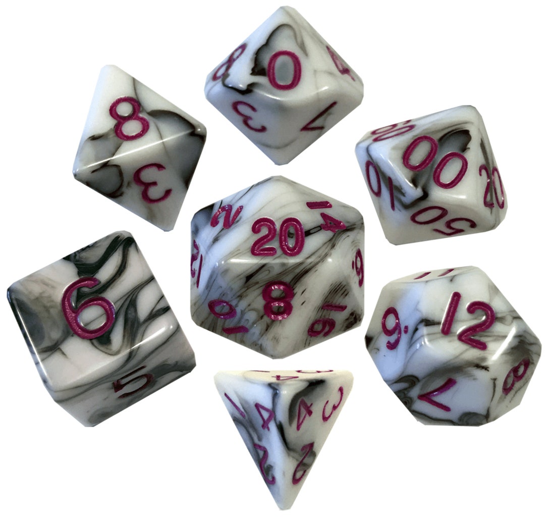 Marble With Purple Numbers 16mm Polyhedral Dice Set - Etsy