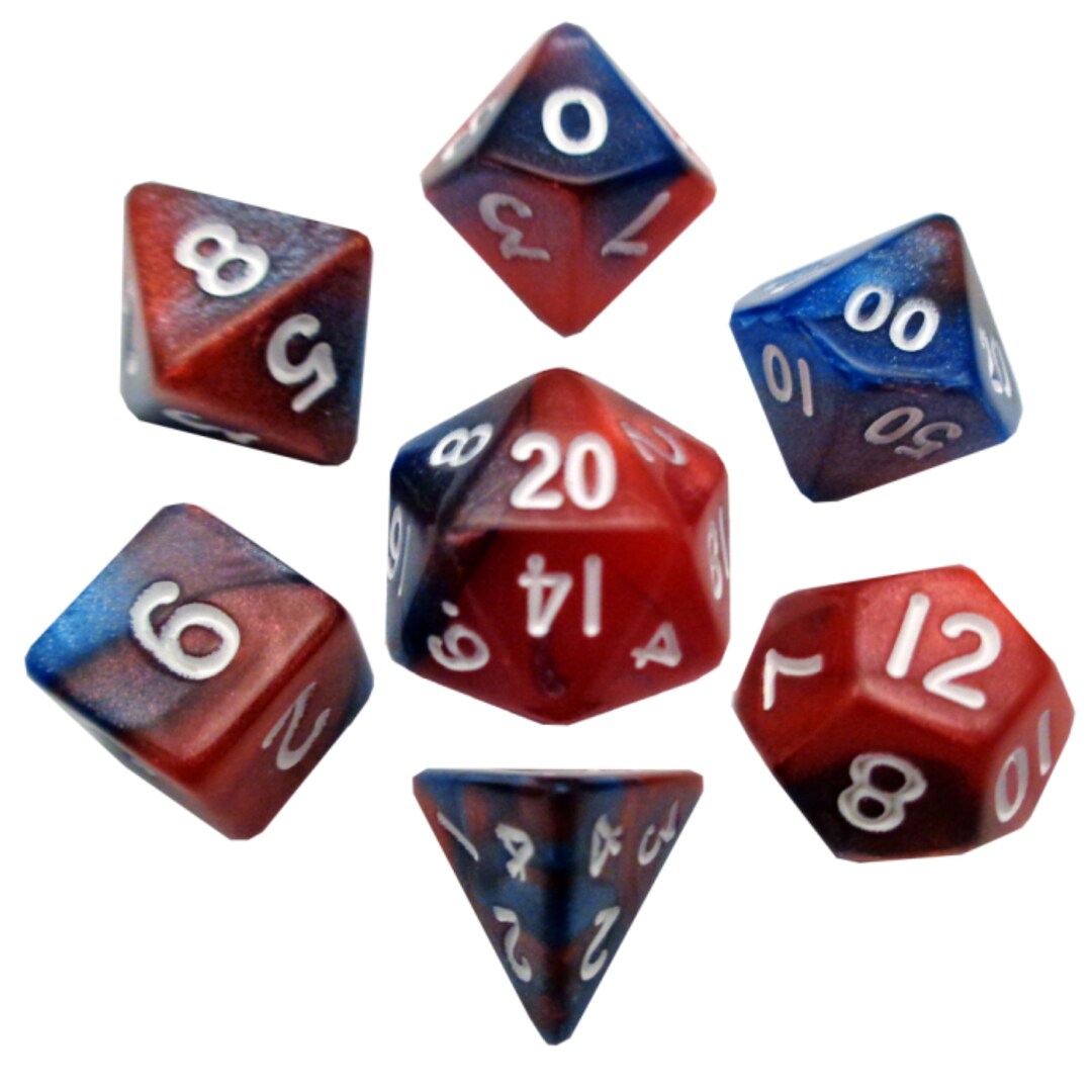 Red/blue With White Numbers 10mm Mini Polyhedral 7 Dice Set RPG Tool ...