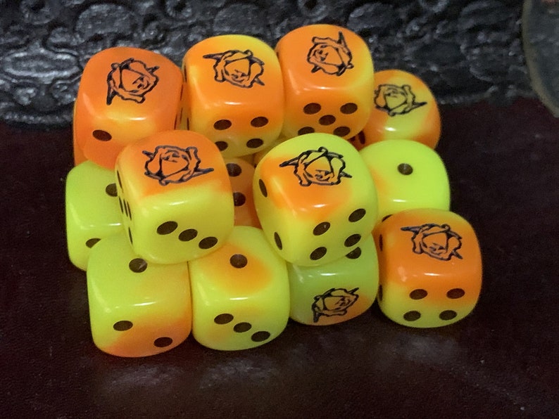 16mm D6 Rose Flower Dice - Customized Six Sided Die Orange Yellow and ...