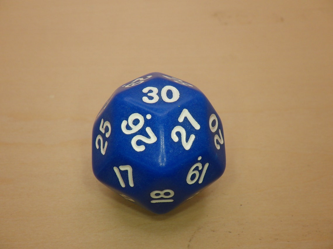 33mm D30 (thirty Sided) Die White With Black - RPG Tool Tabletop ...