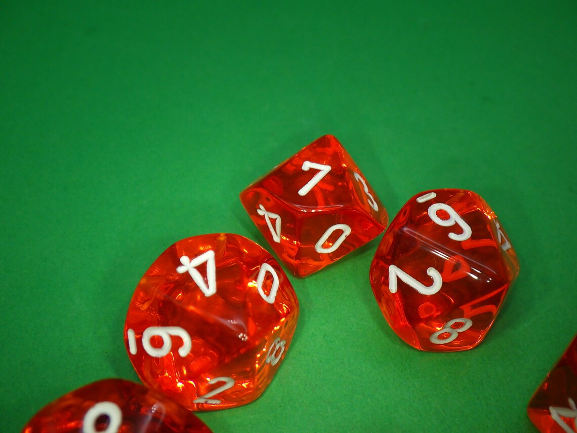 16mm Set of Ten 10D10 Dice - Translucent Orange With White - RPG ...
