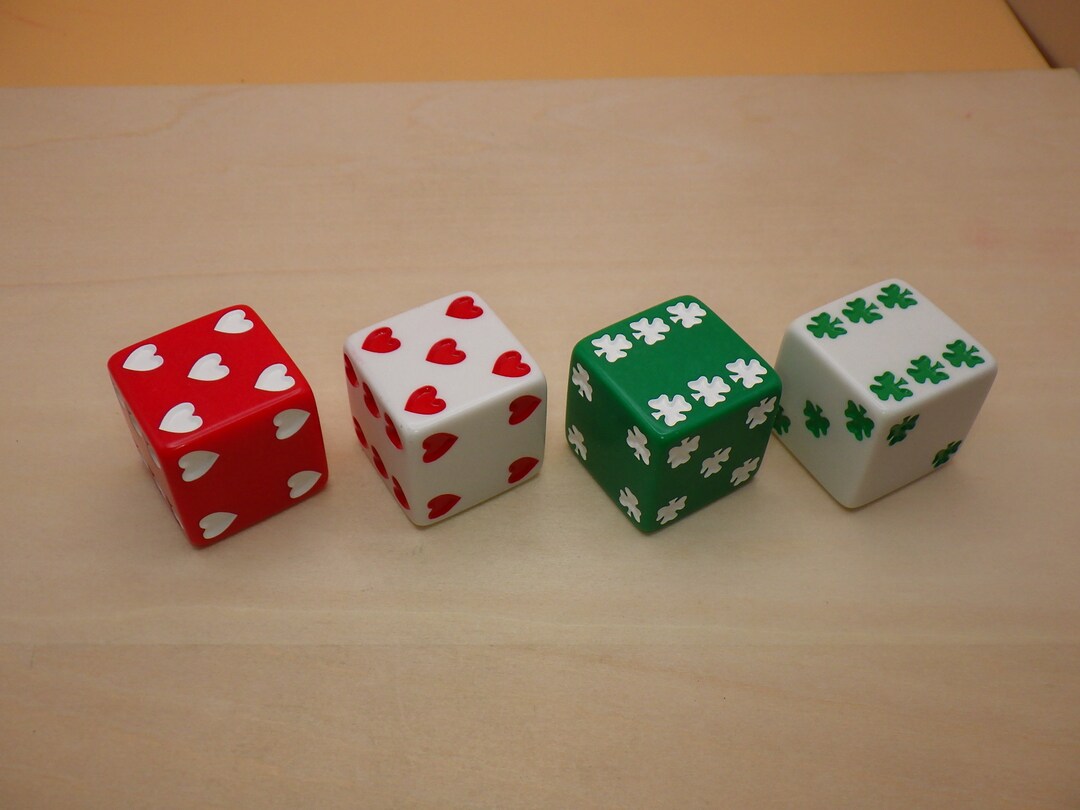Large 25mm Heart Clover D6 Dice | Green Shamrock White Love Pips Lucky ...