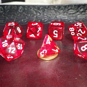 16mm 7 Die Dice Polyhedral Set - Translucent Red With White RPG ...