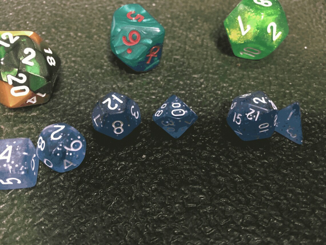 Transparent Glitter Blue White 10MM Mini Polyhedral 7-die Roleplaying ...