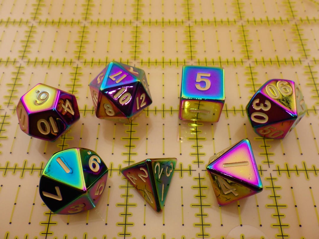 Metal Torched Rainbow 16mm Polyhedral Dice Set (or Individually), Also ...