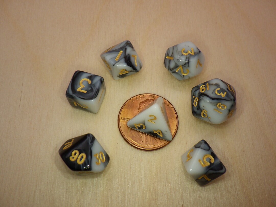 Marble With Gold Numbers 10mm Mini Poly 7 Dice Set - RPG Tool Tabletop ...