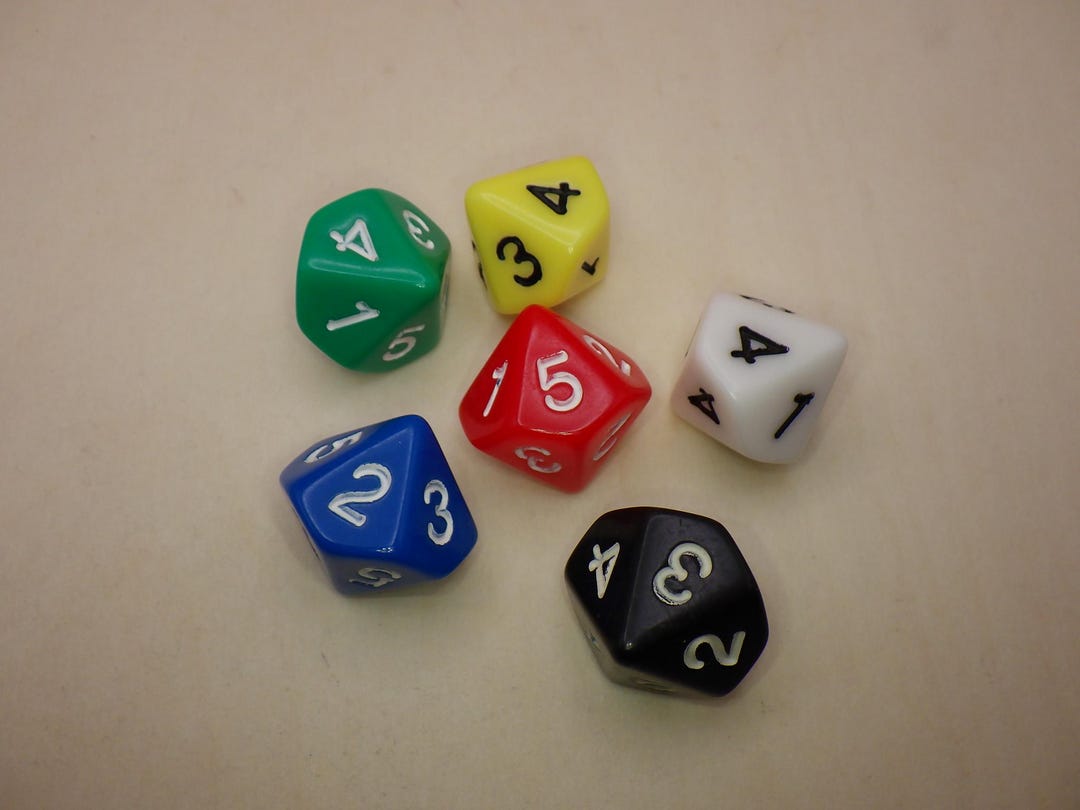 Assorted D10 = 1-5 X2 Dice Opaque Set of 6 - RPG Tool Tabletop Roleplay ...