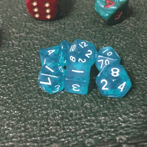 Clear Teal-white 10MM Mini Polyhedral 7-die Roleplaying Dice Game ...