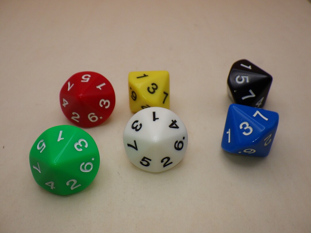 20mm Assorted D14 = 1-7 X2 Dice Opaque Set of 6 - RPG Tool Tabletop ...