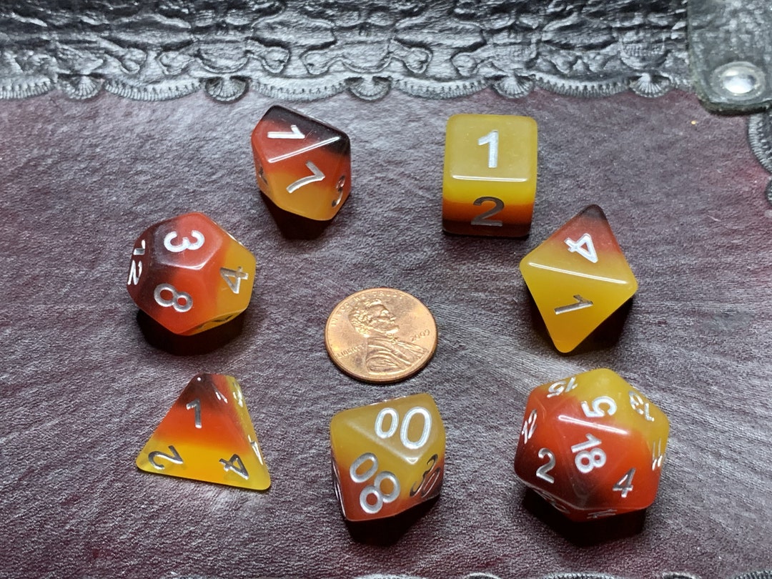Standard Polyhedral 7 Die Dice Set - Opaque Tri-layer Brown Red Orange ...