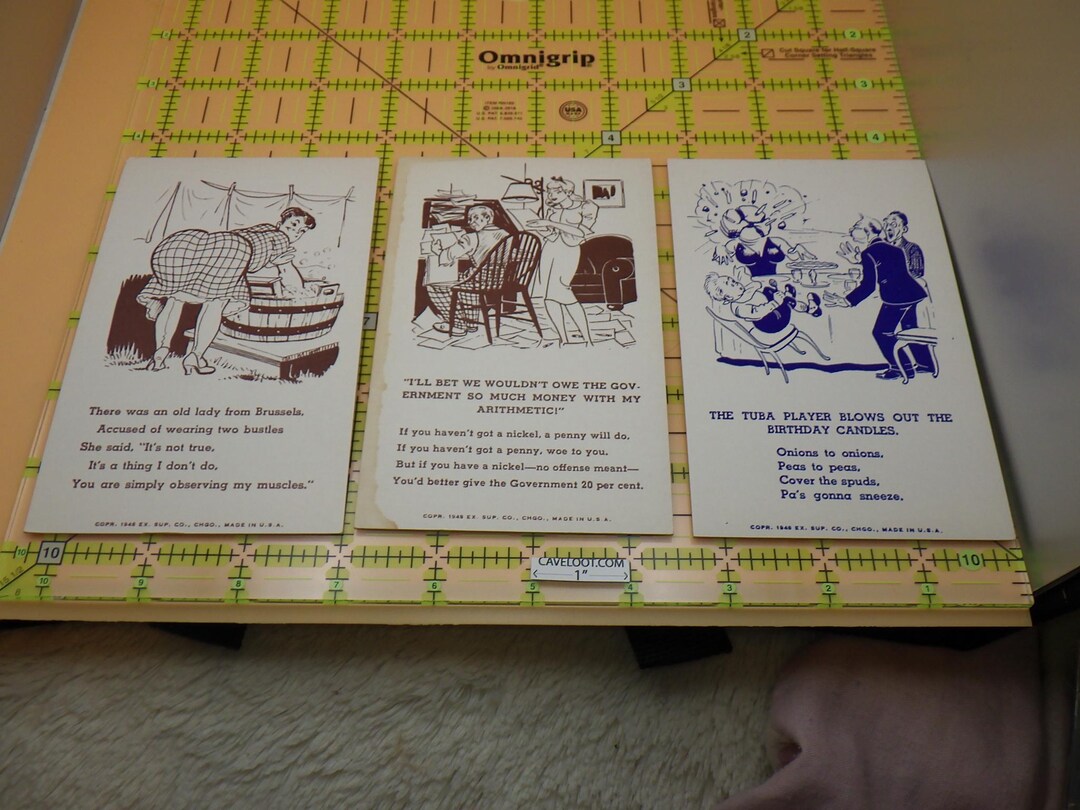 Set of 3 Vintage 1948 Penny Arcade Gag Cards - WWII Humor & Risque ...