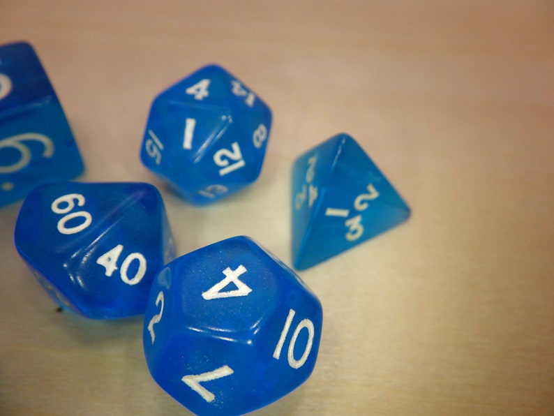 Mini Polyhedral 7 Dice Set Transparent Blue With White RPG - Etsy