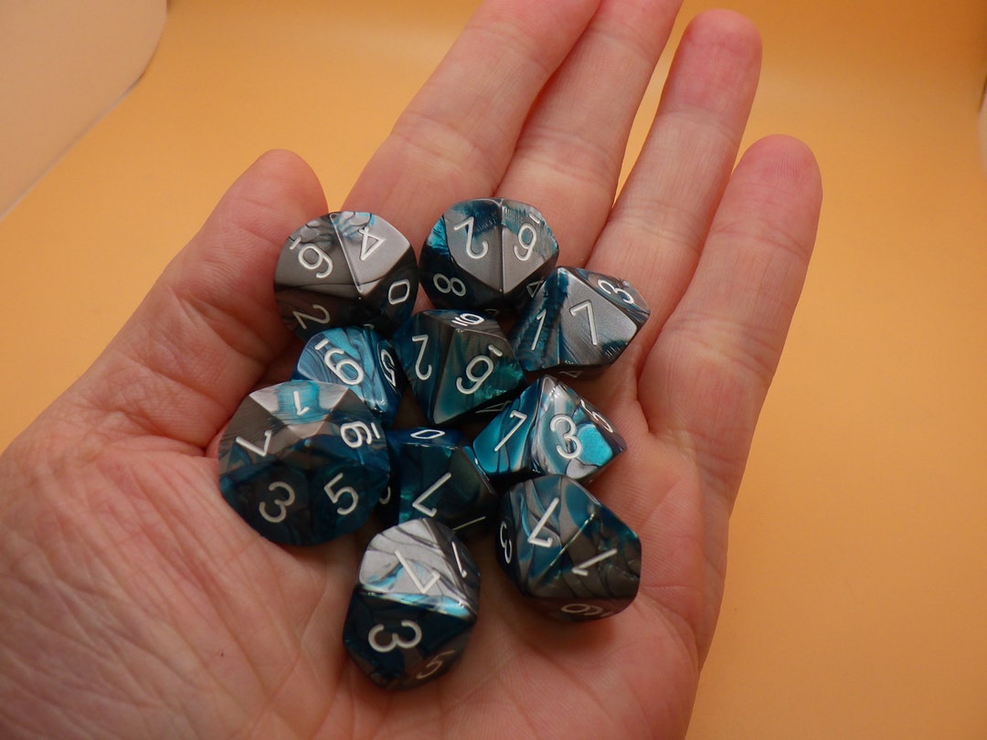 16mm Set of Ten 10D10 Dice - Steel Teal With White - RPG Tabletop ...