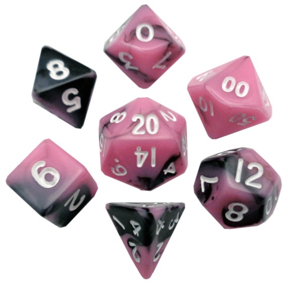 Pink/black With White Numbers 10mm Mini Polyhedral Dice Set | Etsy