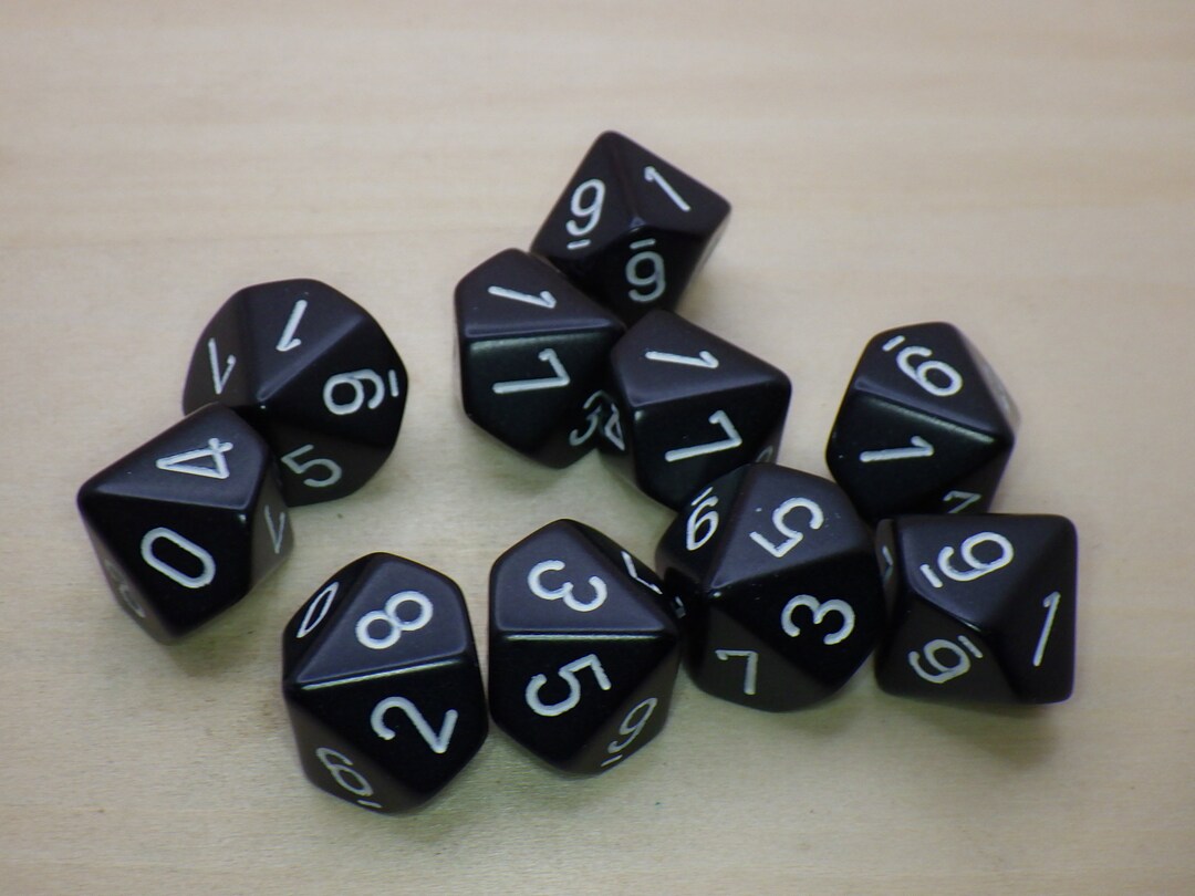 16mm Dice 10d10 (ten Ten-sided)- Black With White - RPG Tool Tabletop ...