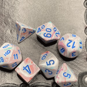 7 Die Polyhedral Dice Set - Festive Pop Art With Blue - RPG Tool ...
