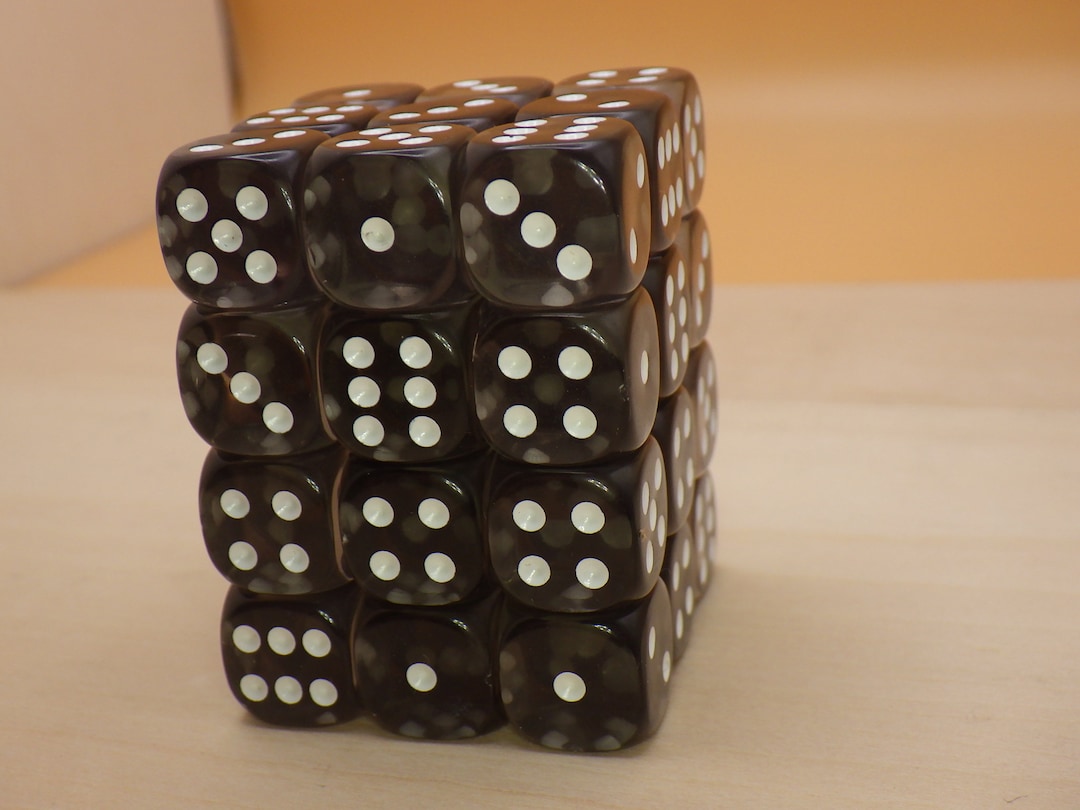 12mm Set of 36 D6 Dice - Translucent Smoke With White - RPG Tool ...