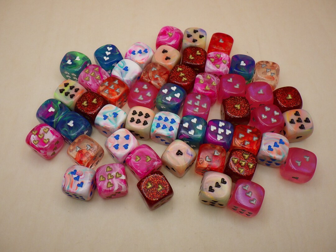 Bag of 50 Assorted Heart Pip Dice 16mm D6 (six-sided) - Supply CCG Card ...