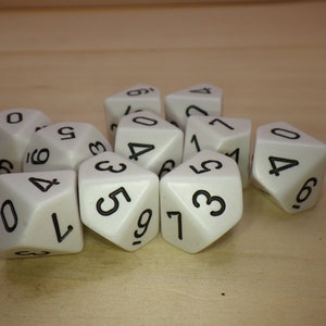16mm Dice 10d10 (ten Ten-sided)- White With Black - RPG Tool Tabletop ...