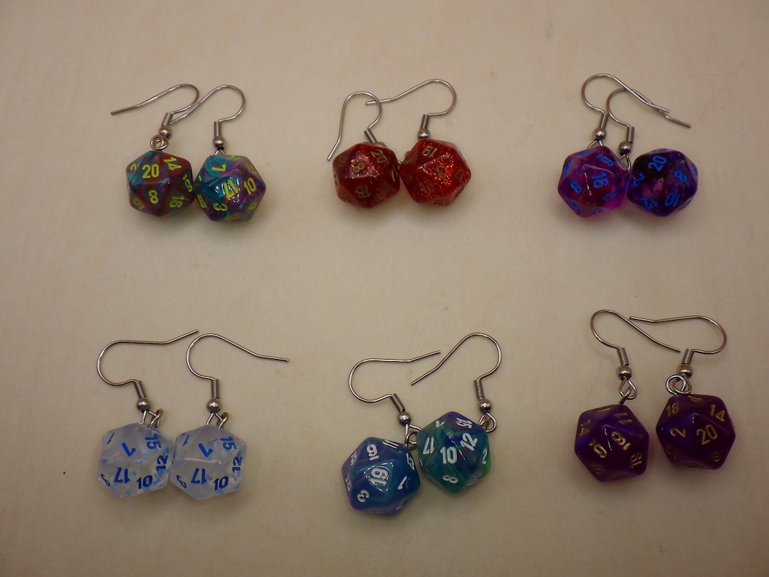 Mini D20 (twenty-sided) Dice Earrings Stainless Steel Hook Dangle Style ...