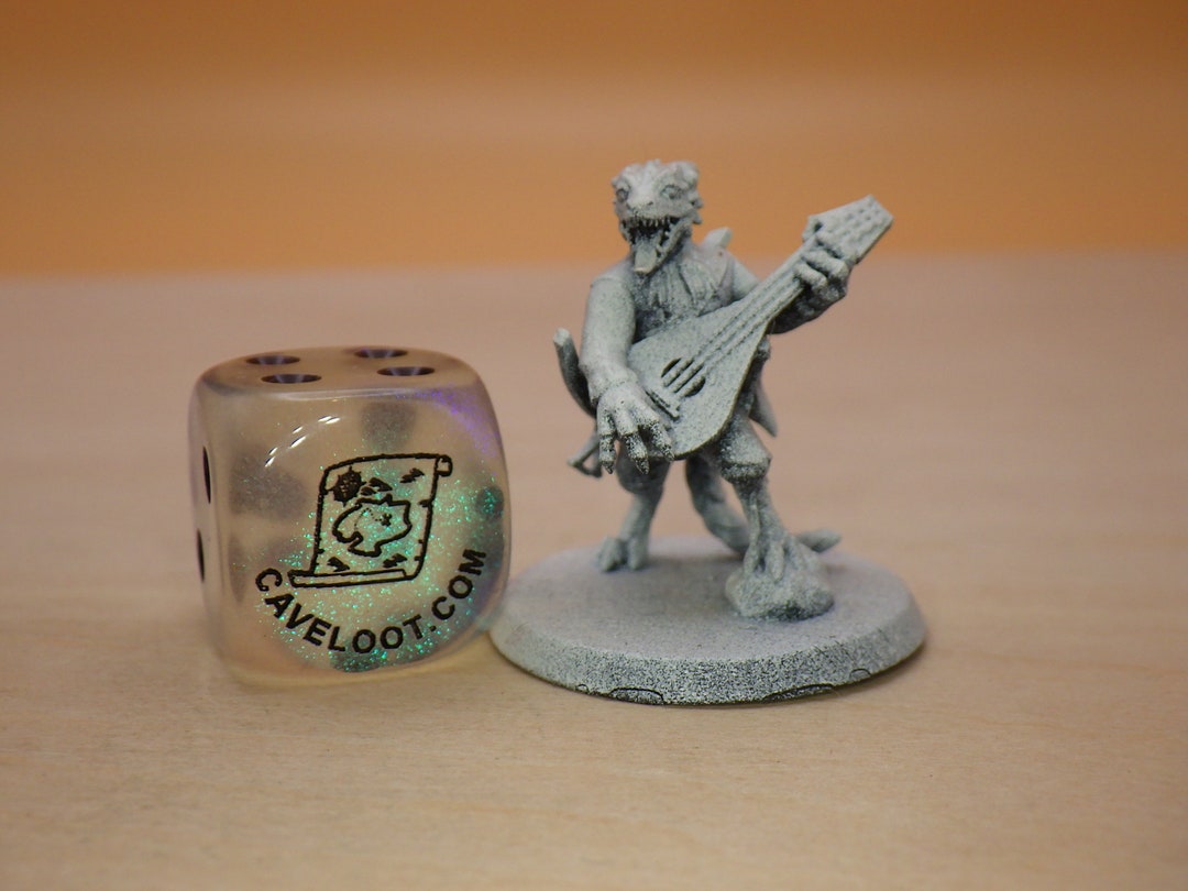 Lizard Bard Playing Lute Crossbow on Back Foot on Rock Figure Miniature ...