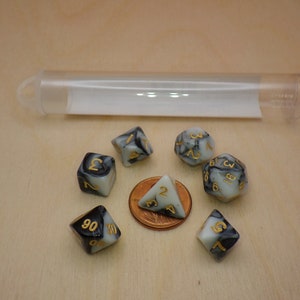 Marble With Gold Numbers 10mm Mini Poly 7 Dice Set - RPG Tool Tabletop ...