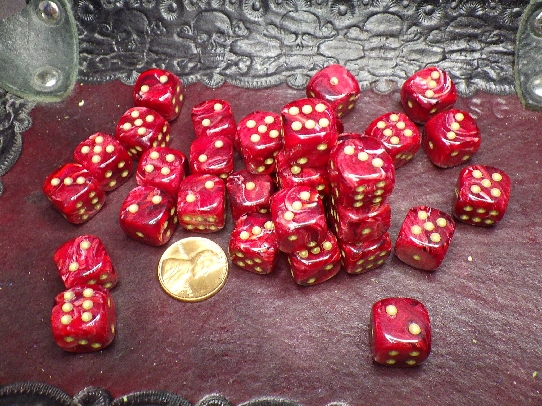 12mm Set of 36 D6 Dice - Burgundy With Gold - RPG Tool Tabletop ...