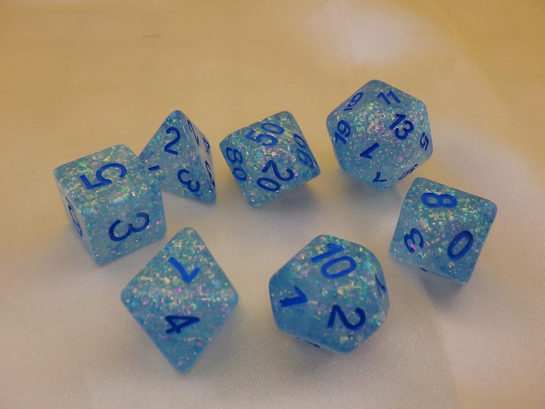 16mm Resin Flash Dice Polyhedral 7 Die Set - Clear With Light Blue ...